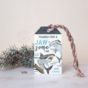 Shark Birthday Favor Tags, Shark Jawsome Time, Watercolor Under the Sea ...
