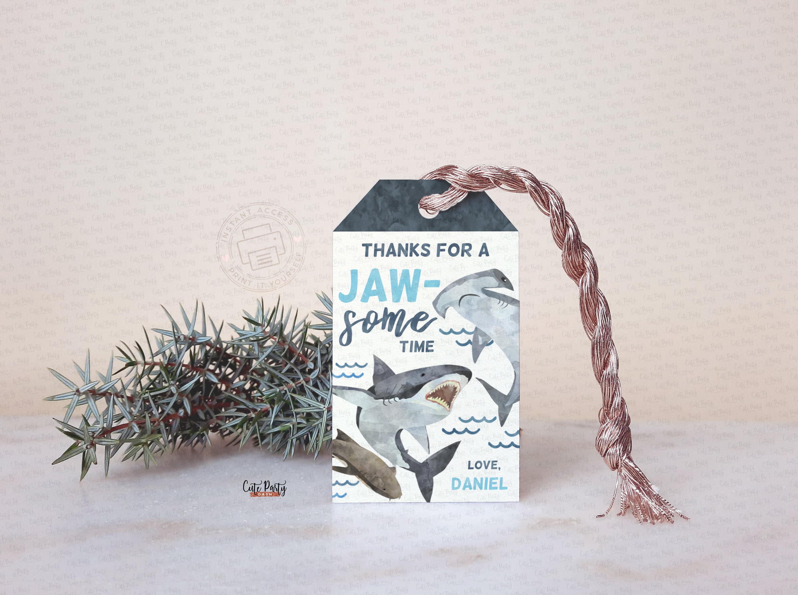 Shark Birthday Favor Tags Shark Jawsome Time Watercolor - Etsy