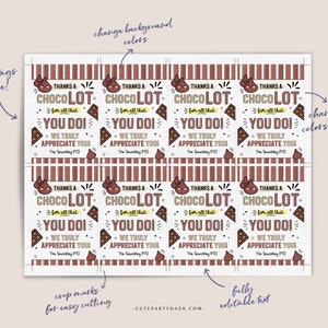 Chocolate Appreciation Tags Thank You Tags Editable Appreciation Gifts ...