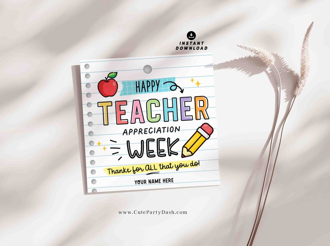 Teacher Appreciation Week Gift Tag Printable INSTANT DOWNLOAD Gift for ...