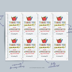 Teacher Appreciation Gift Tag Thank You for All You Do School Pto ...