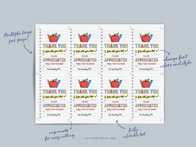 Teacher Appreciation Gift Tag: Editable Thank You Template (instant ...