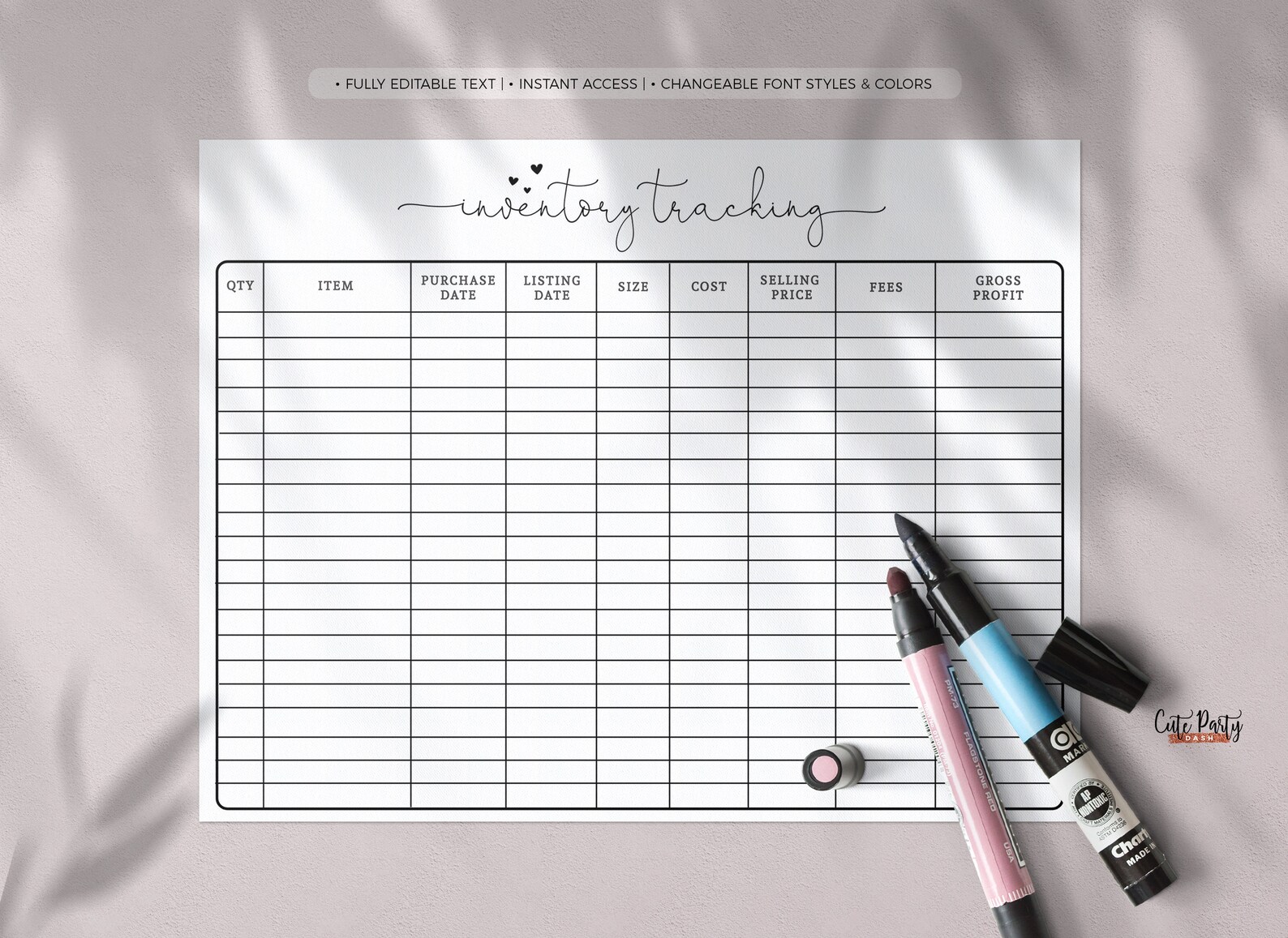 Inventory Tracker Form Template Editable INSTANT DOWNLOAD - Etsy