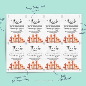 Paraprofessionals Day Gift Tags Printable INSTANT DOWNLOAD Editable ...