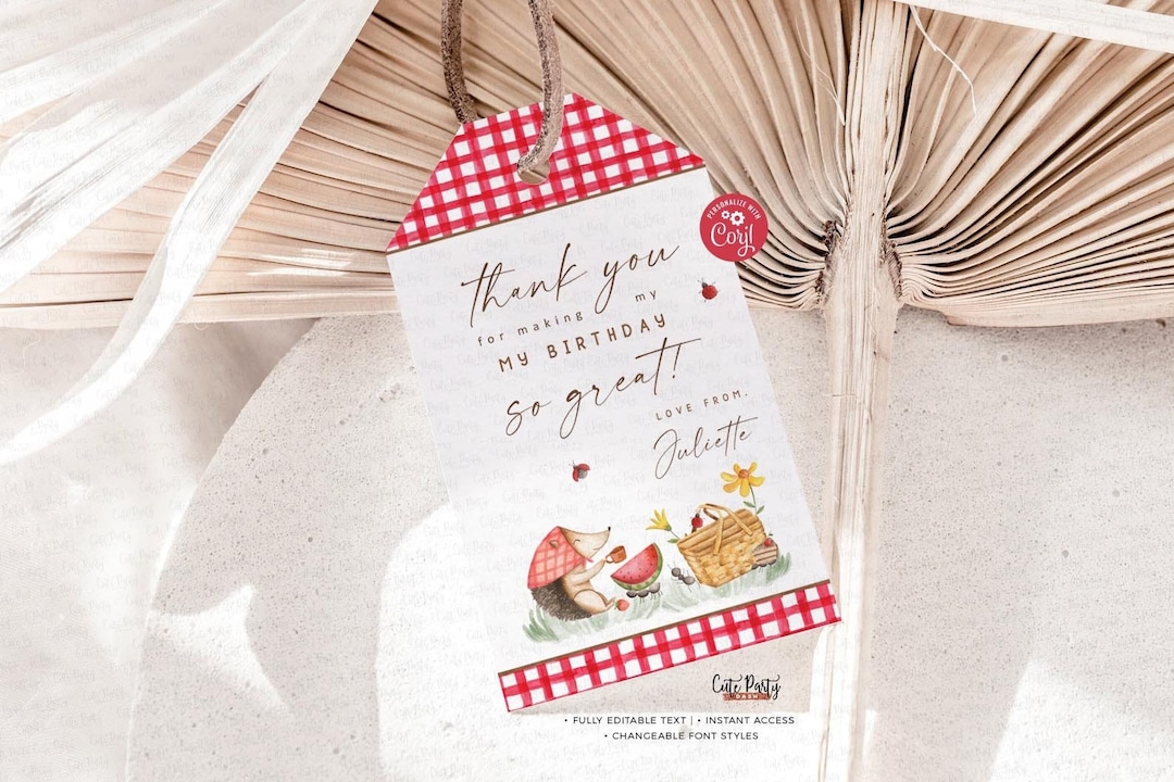EDITABLE Picnic Birthday Favor Tag, Picnic in the Park Printable Gift ...