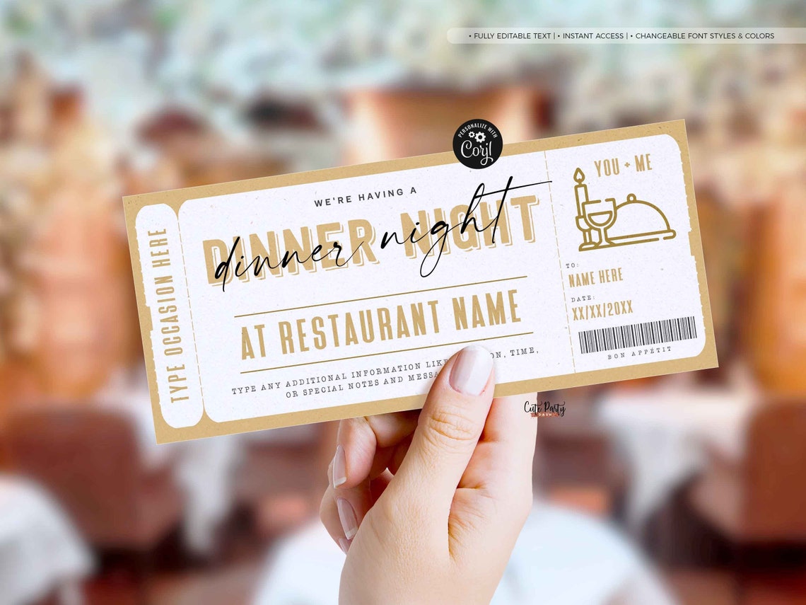Dinner Night Gift Voucher Certificate Surprise Date Night - Etsy