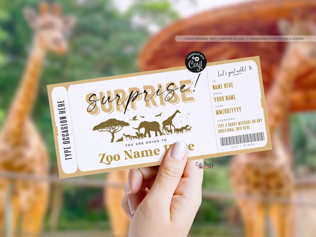 EDITABLE Zoo Trip Ticket Template, Animal Park Pass, Surprise Trip to ...