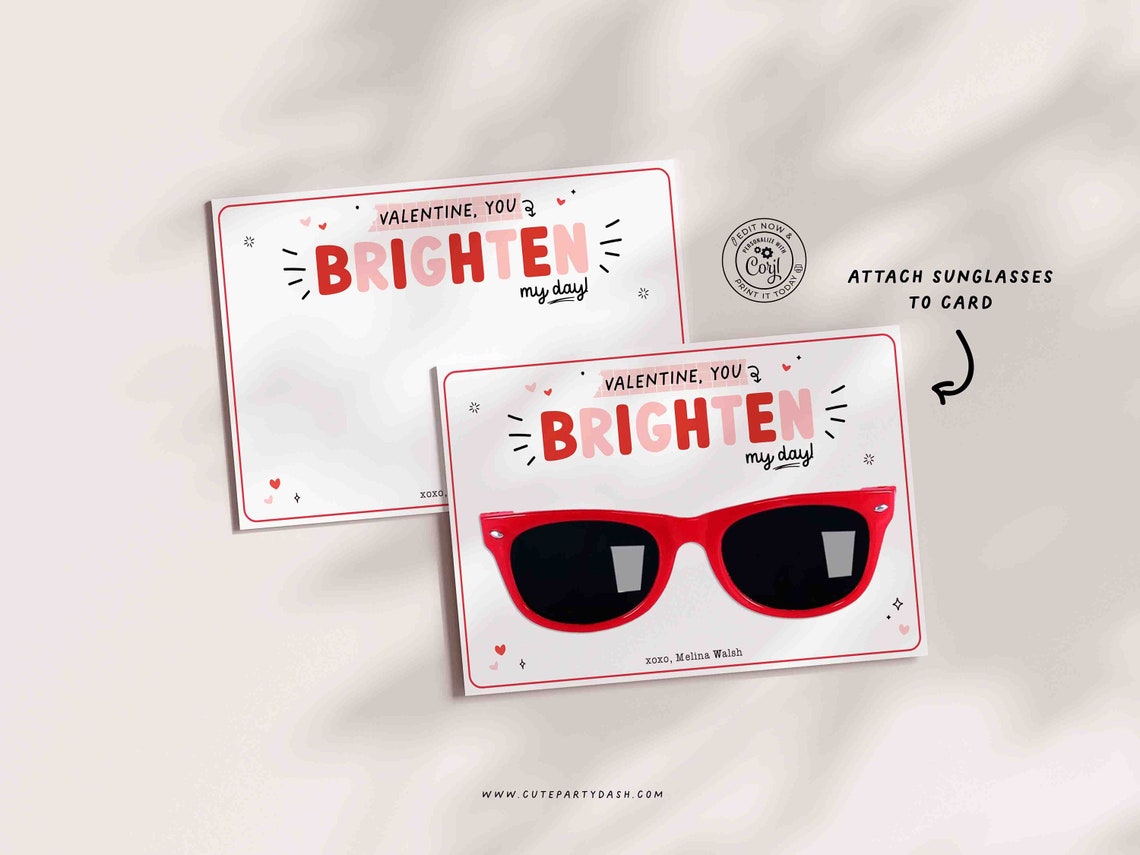 Heart Sunglasses Valentine's Day Card: Editable Classroom Gift Tag ...
