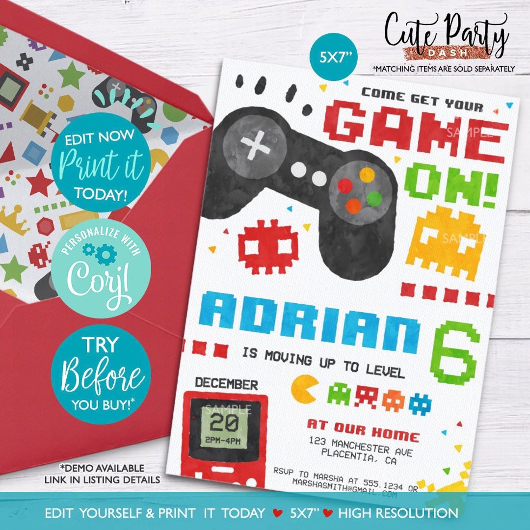 INSTANT DOWNLOAD - EDITABLE Video Game Party Invitation Video Game ...