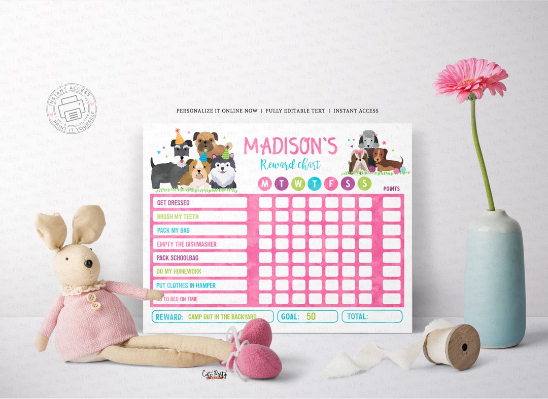 Editable Puppy Dog Reward Chart for Girls, Printable Puppy Incentive ...