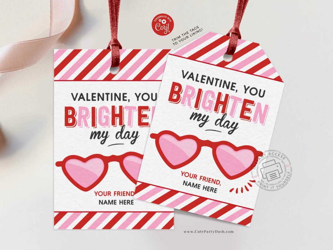 Heart Sunglasses Valentine's Day Tag: Editable Classroom Gift (instant ...