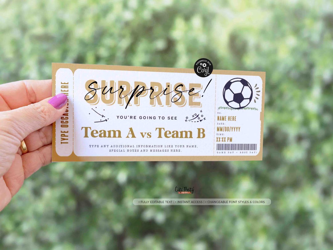 EDITABLE Soccer Game Ticket Template, Ticket Gift Idea, Printable ...