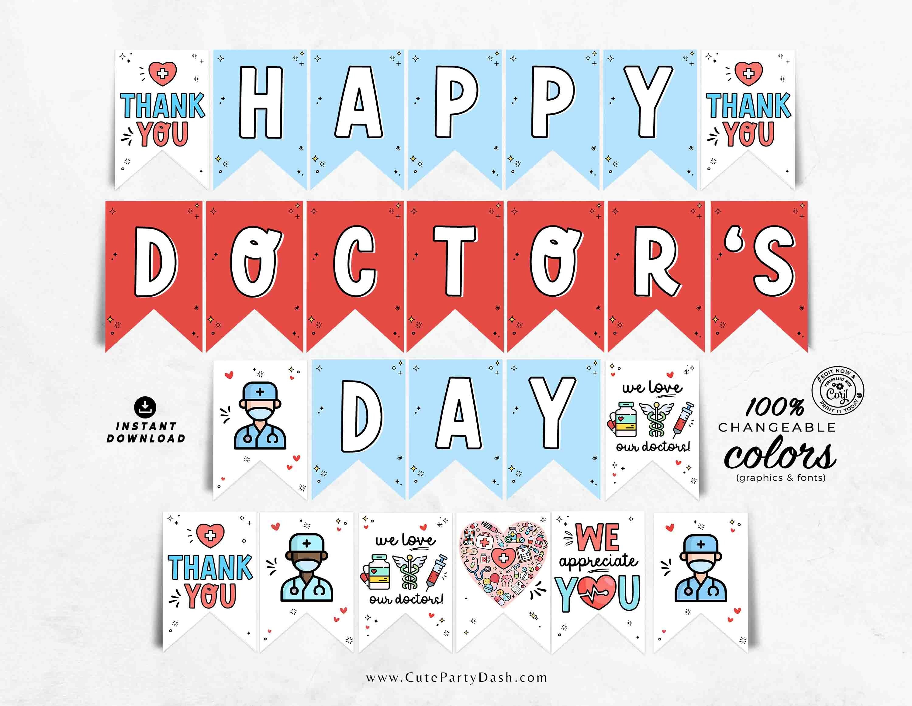 Doctor's Day Banner Printable: Editable Bunting Decor (instant Download ...