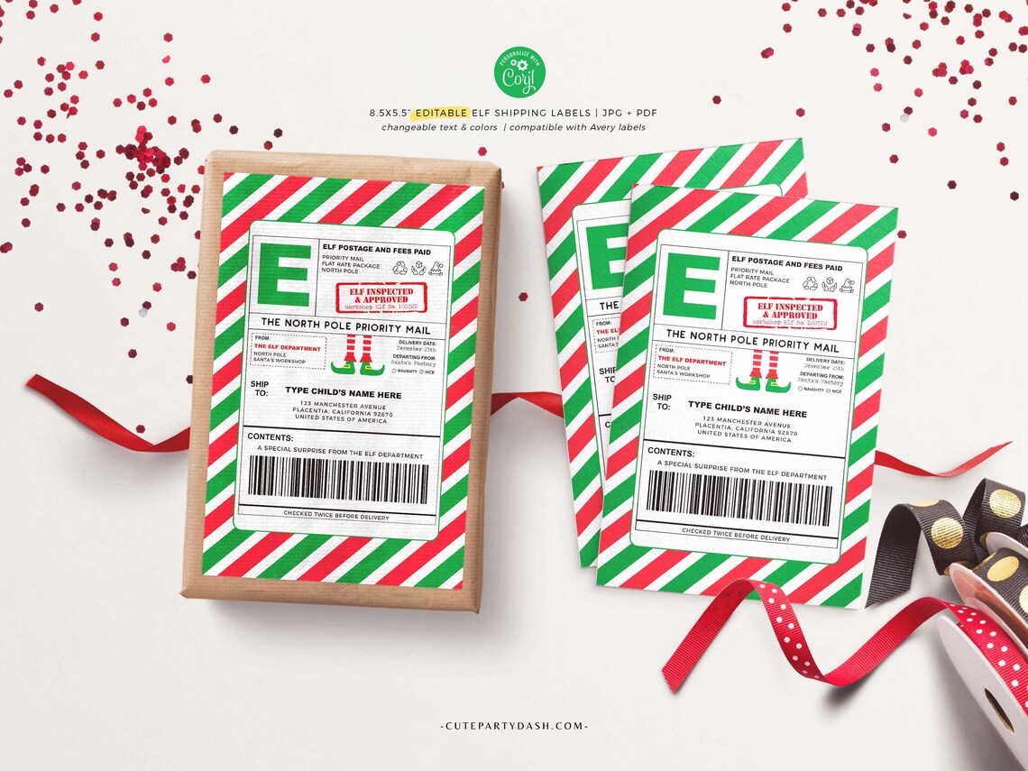 EDITABLE Elf North Pole Shipping Labels Santa Mail Christmas - Etsy