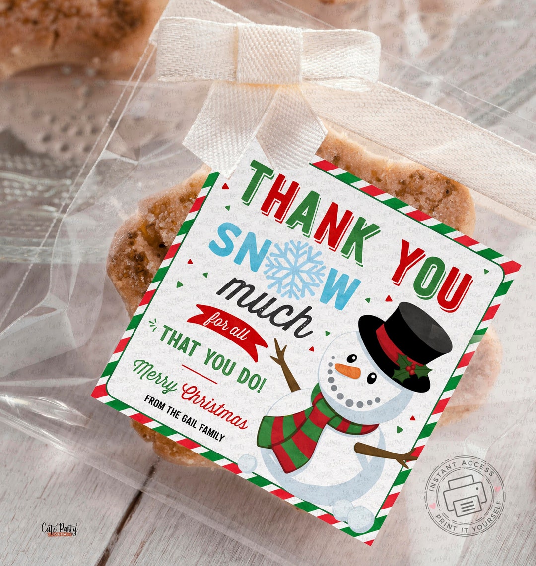 Editable Christmas Gift Tag, Thank You Snow Much for All You Do ...