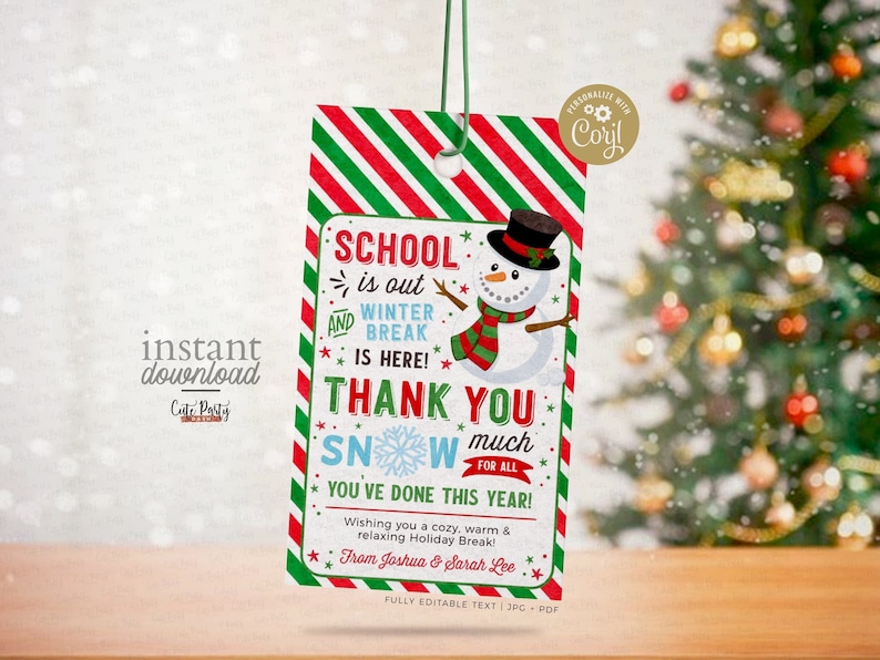 Editable School's Out Winter Break Christmas Gift Tag | Etsy