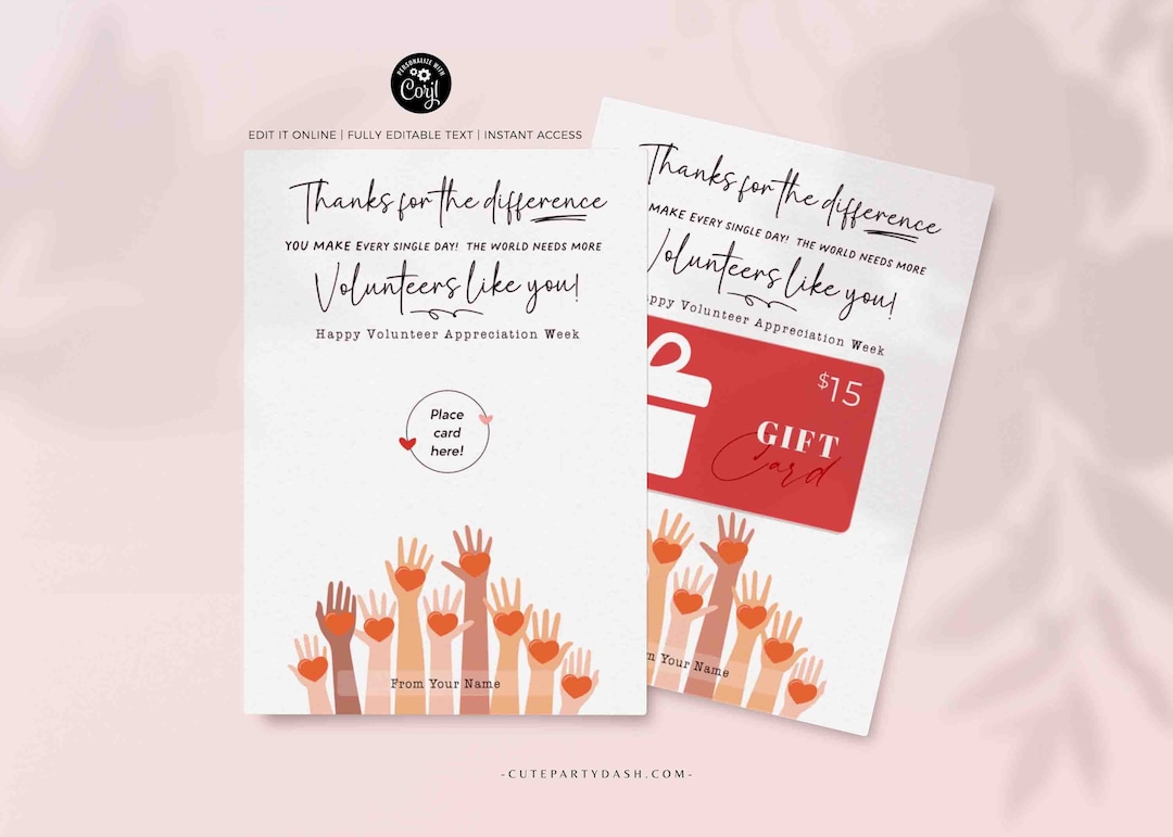 Volunteer Appreciation Gift Card Holder: Editable Coffee Thank You ...