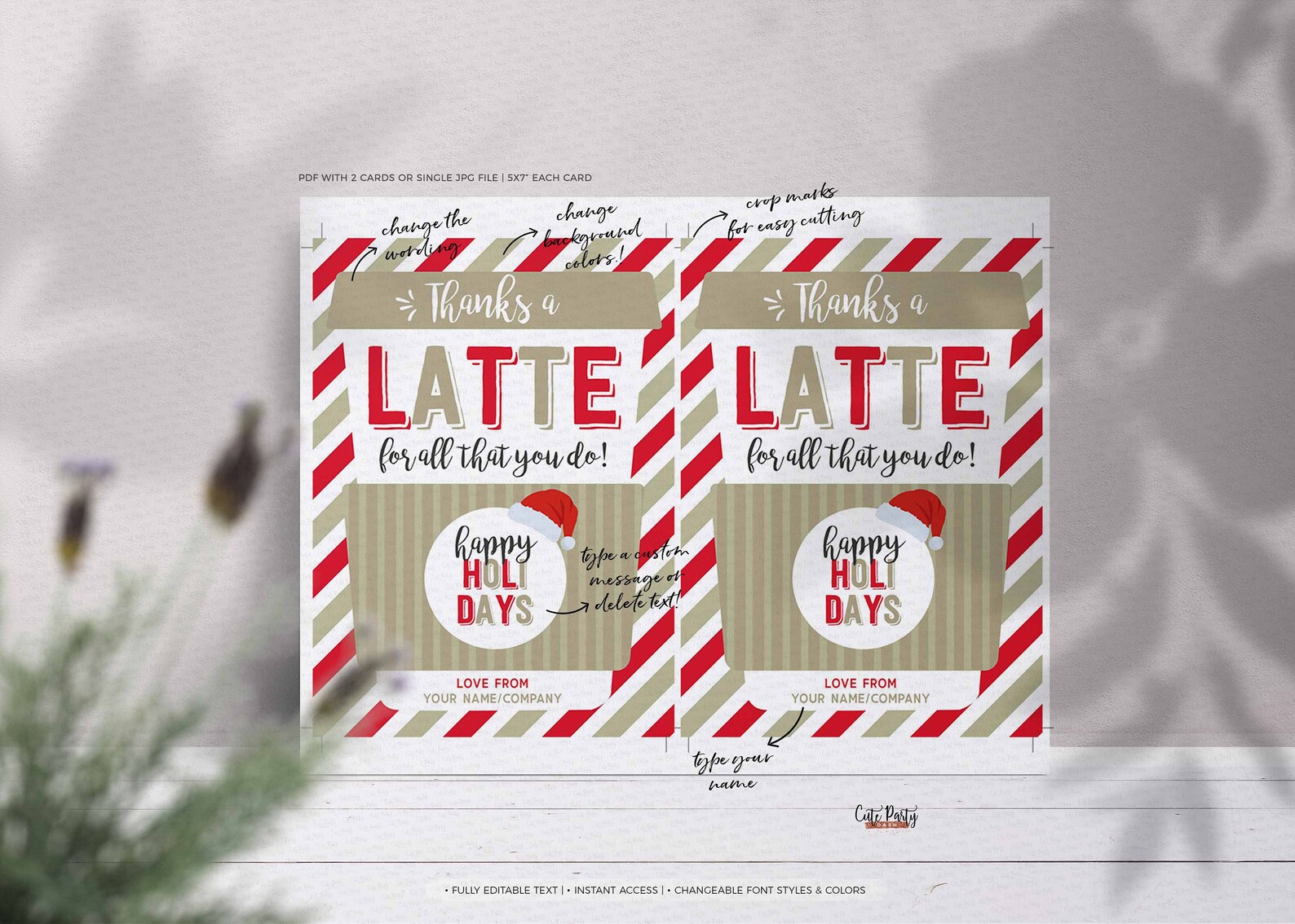 Editable Christmas Thanks a Latte Christmas Coffee Gift Card - Etsy