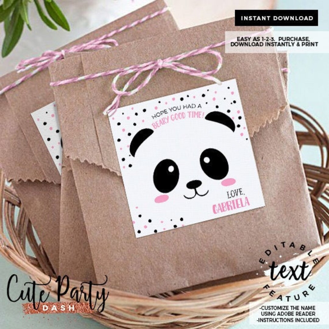 INSTANT DOWNLOAD - EDITABLE Panda Birthday Party Favor Tag Panda Bear ...