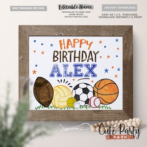 Sports Birthday Decorations INSTANT DOWNLOAD EDITABLE Sports Balls ...