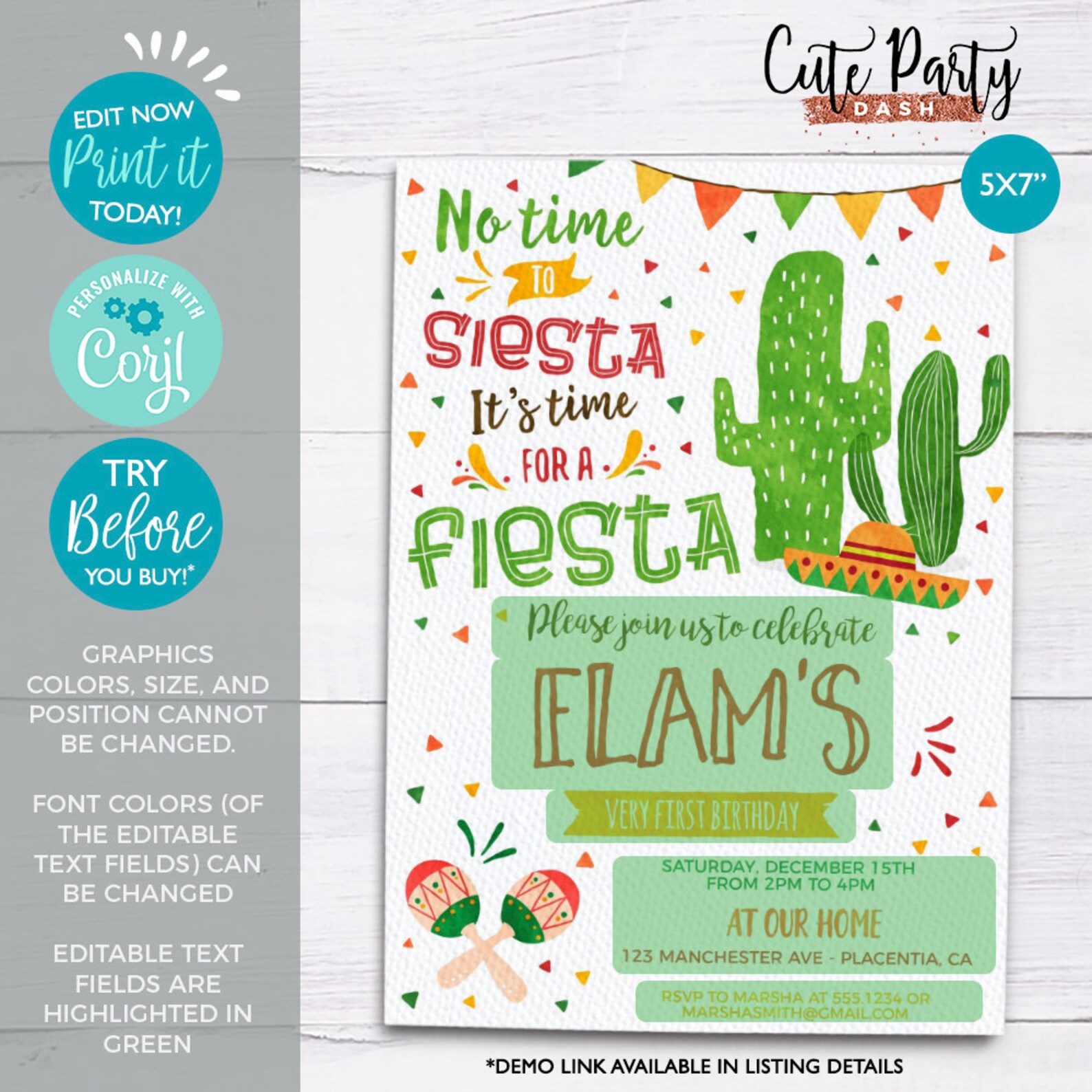 INSTANT DOWNLOAD EDITABLE Fiesta Birthday Invitation - Etsy