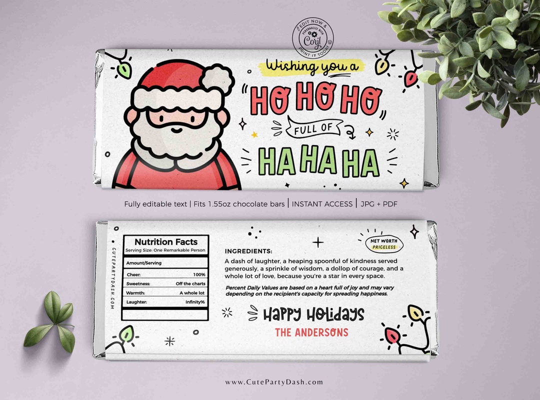 Funny Christmas Gift Chocolate Bar Wrapper INSTANT DOWNLOAD Happy ...