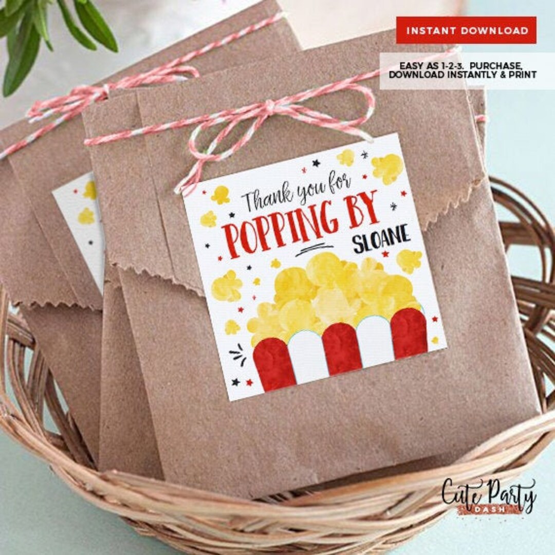 Movie Night Favor Tags: Editable Popcorn Birthday (instant Download) - Etsy