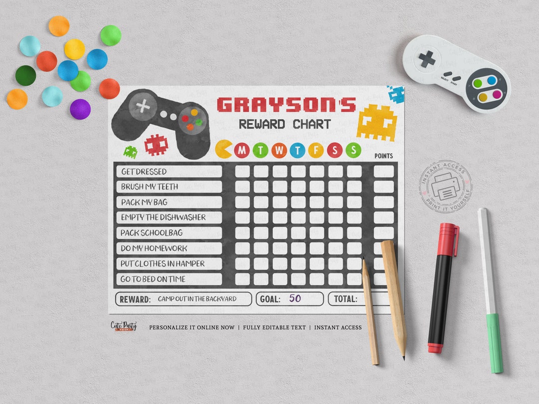 Editable Video Game Reward Chart, Printable Videogame Incentive Chore ...