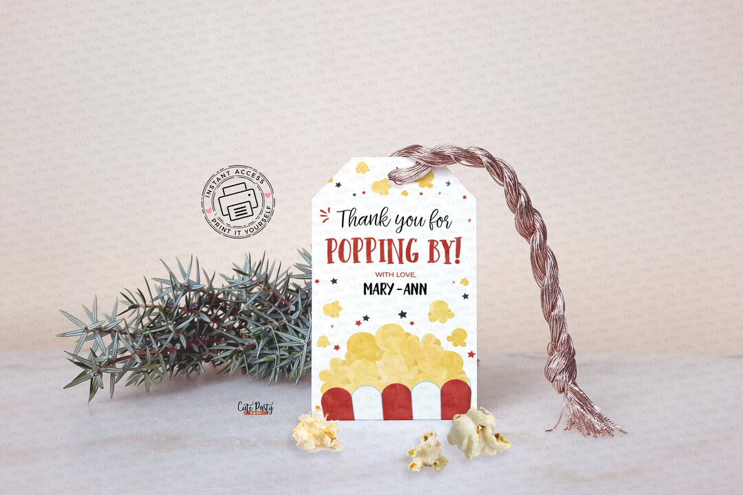 Movie Night Favor Tags: Editable Popcorn Birthday Tag (instant Download ...