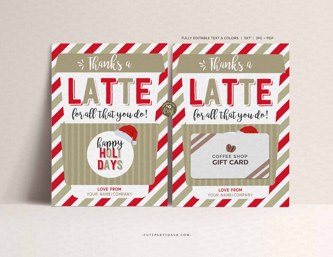 Editable Christmas Thanks a Latte Christmas Coffee Gift Card - Etsy