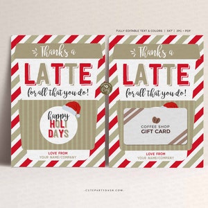 Editable Christmas Thanks a Latte Christmas Coffee Gift Card Holder ...