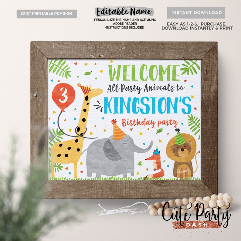 INSTANT DOWNLOAD Party Animals Birthday Favor Tag Zoo Favors - Etsy
