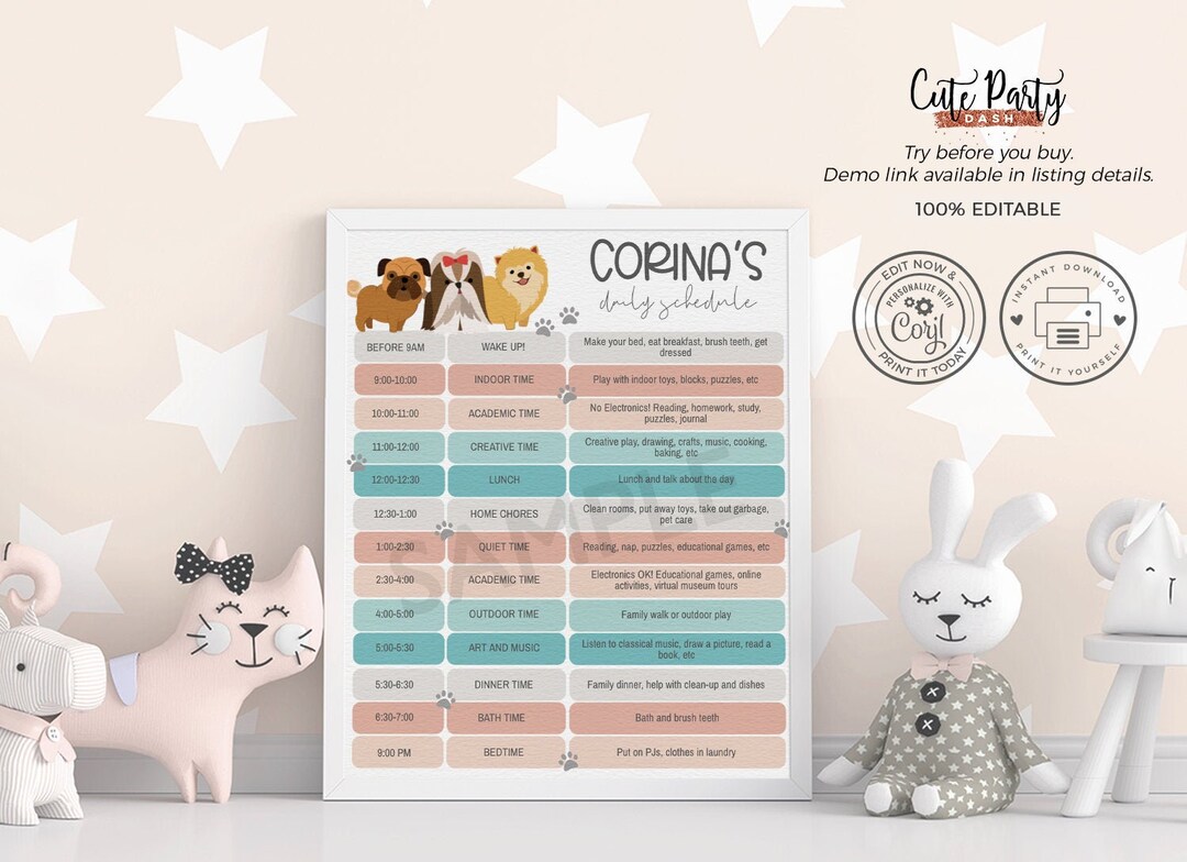 INSTANT DOWNLOAD EDITABLE Puppy School Schedule, Printable Schedule for ...