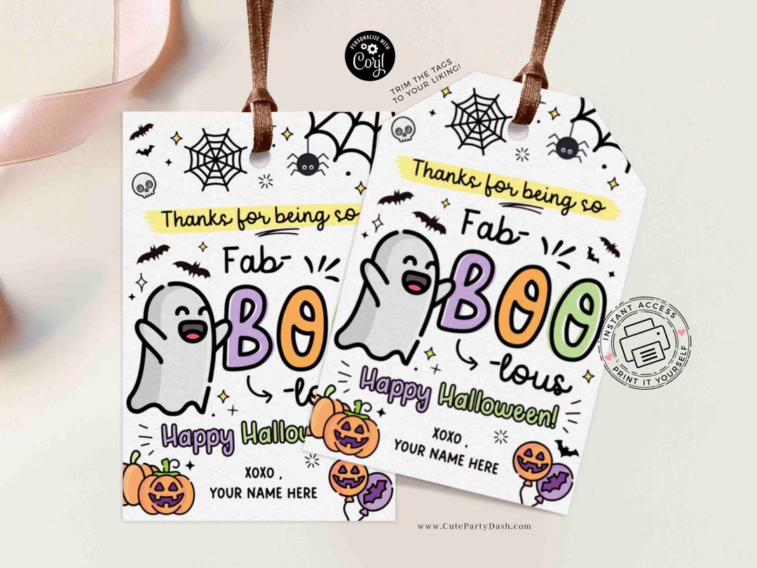 Happy Halloween Gift Tag Thank You for Being Fab-boo-lous Tags EDITABLE ...
