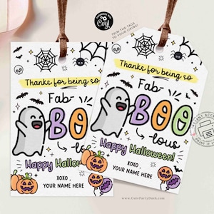 Happy Halloween Gift Tag Thank You for Being Fab-boo-lous Tags EDITABLE ...