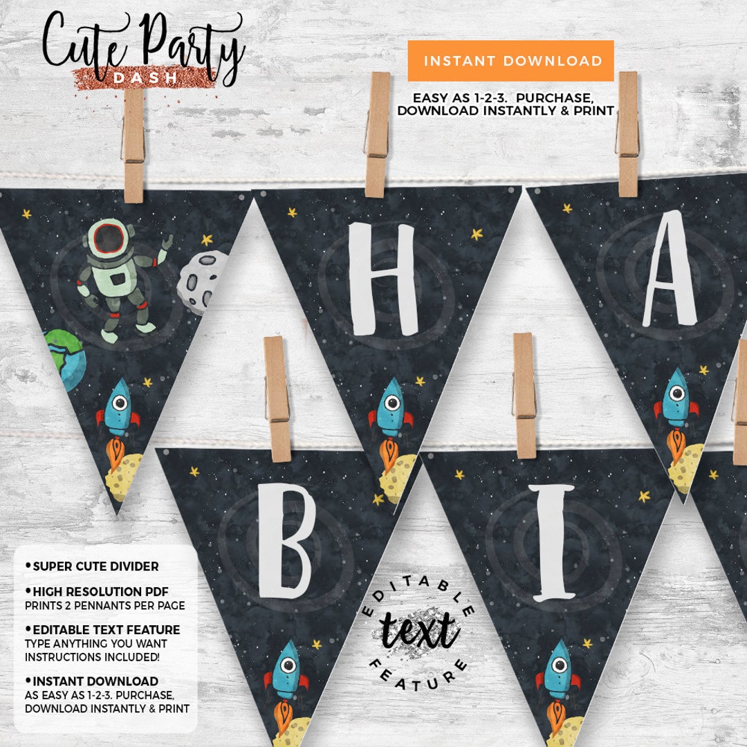 EDITABLE Astronaut Birthday Party Wall Banner, Printable Outer Space ...