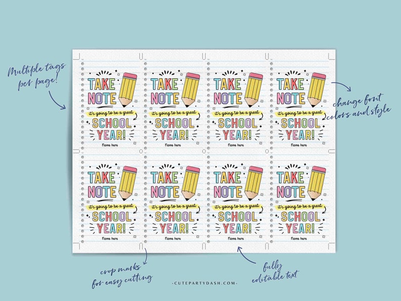 Editable Back to School Gift Tags: Take Note Design (digital Download ...