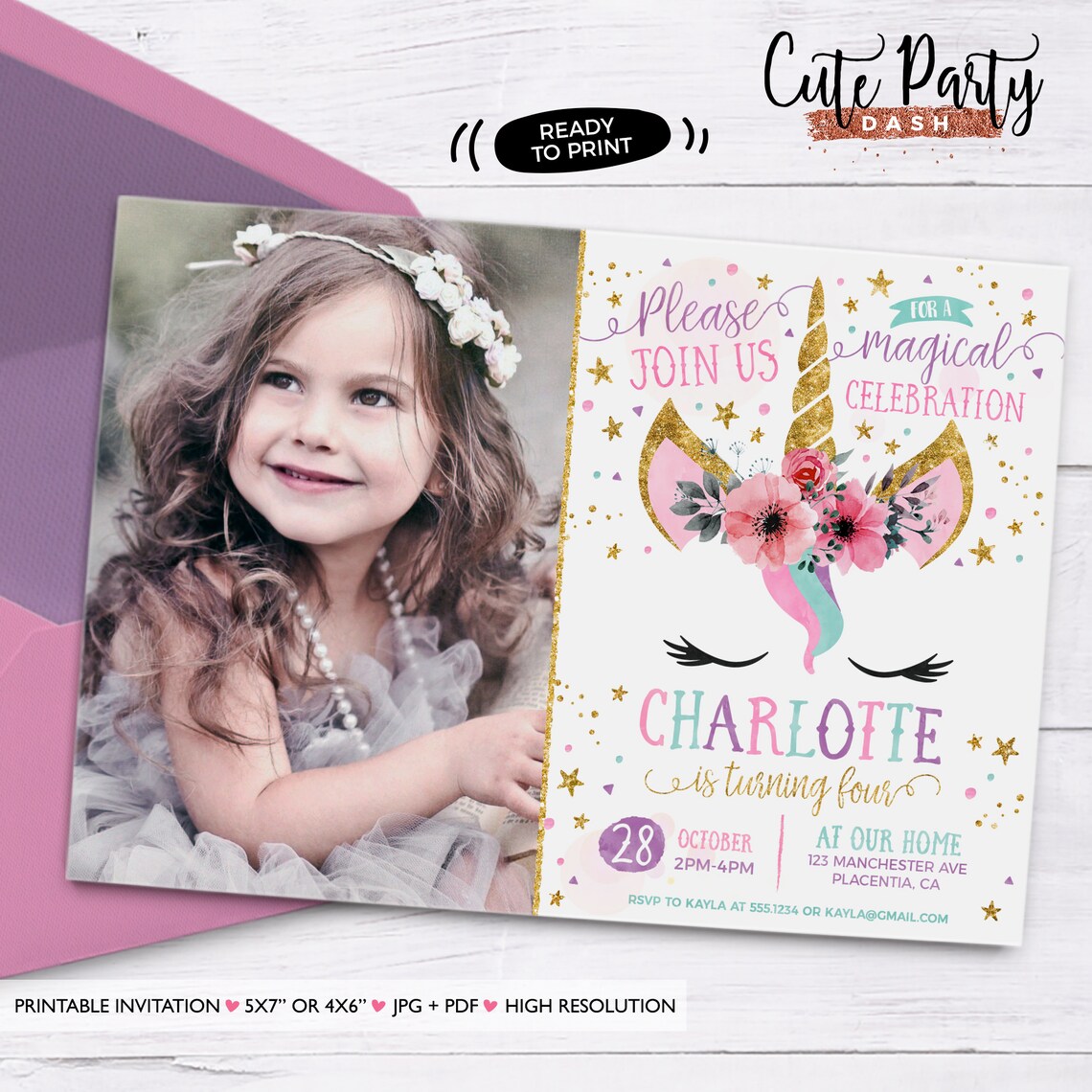 INSTANT DOWNLOAD Editable Unicorn Birthday decorations Gold | Etsy