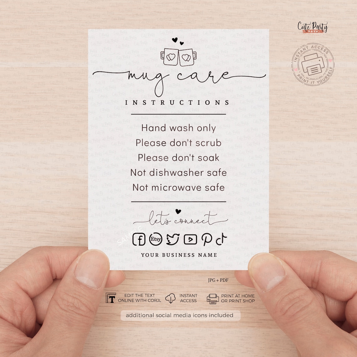 INSTANT DOWNLOAD Printable Care Card Instructions Product - Etsy