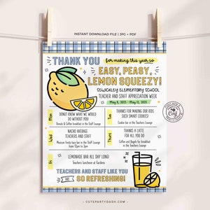 Lemon Teacher Appreciation Week Itinerary Flyer (editable Printable ...