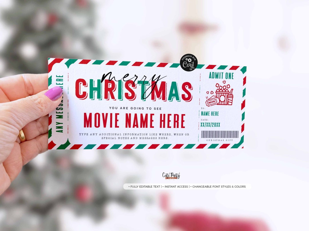 Christmas Movie Night Ticket Template: Editable Gift Voucher (instant ...