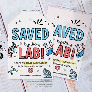 Saved by the Lab Gift Tags Printable INSTANT DOWNLOAD Editable Lab Week ...