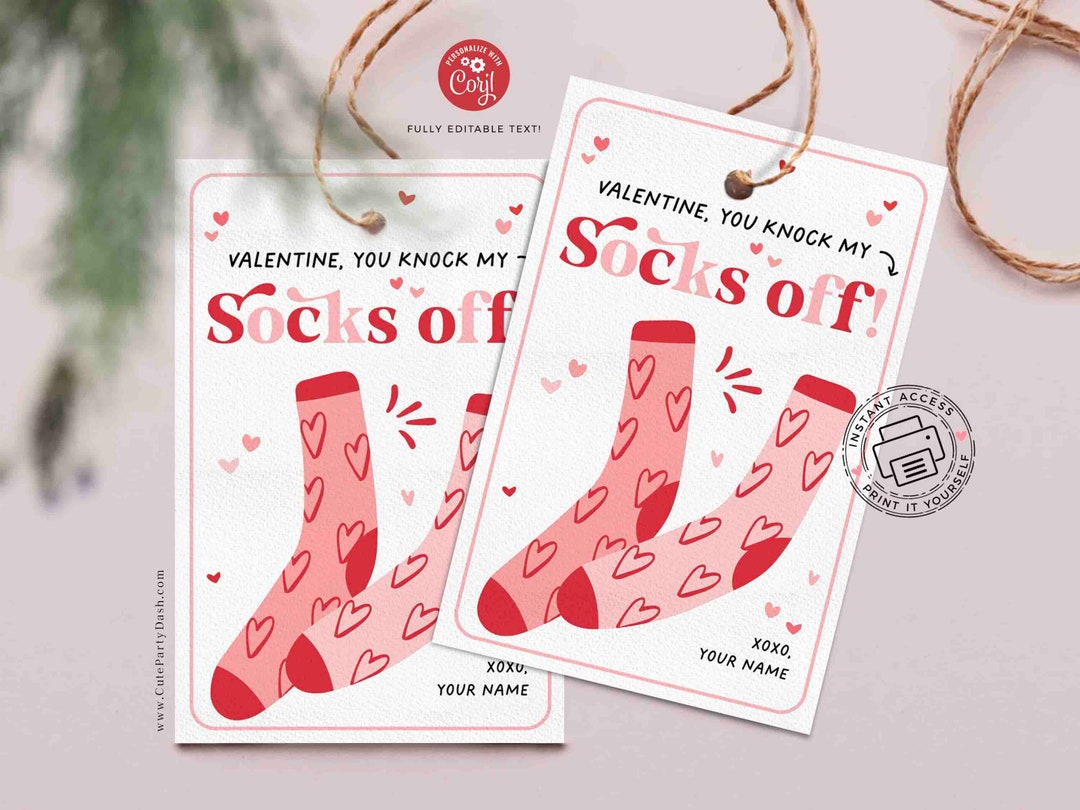 You Knock My Socks off Classroom Valentine Kids Tag Printable INSTANT ...
