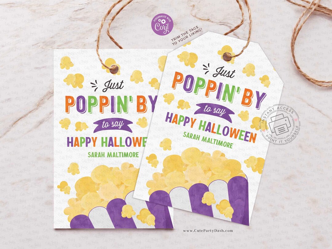 Just Poppin' by Gift Tag, EDITABLE Halloween Popcorn Thank You Tag ...