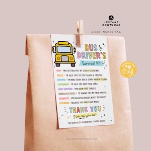 Bus Driver Survival Kit Tag: Editable Gift Card (instant Download) - Etsy