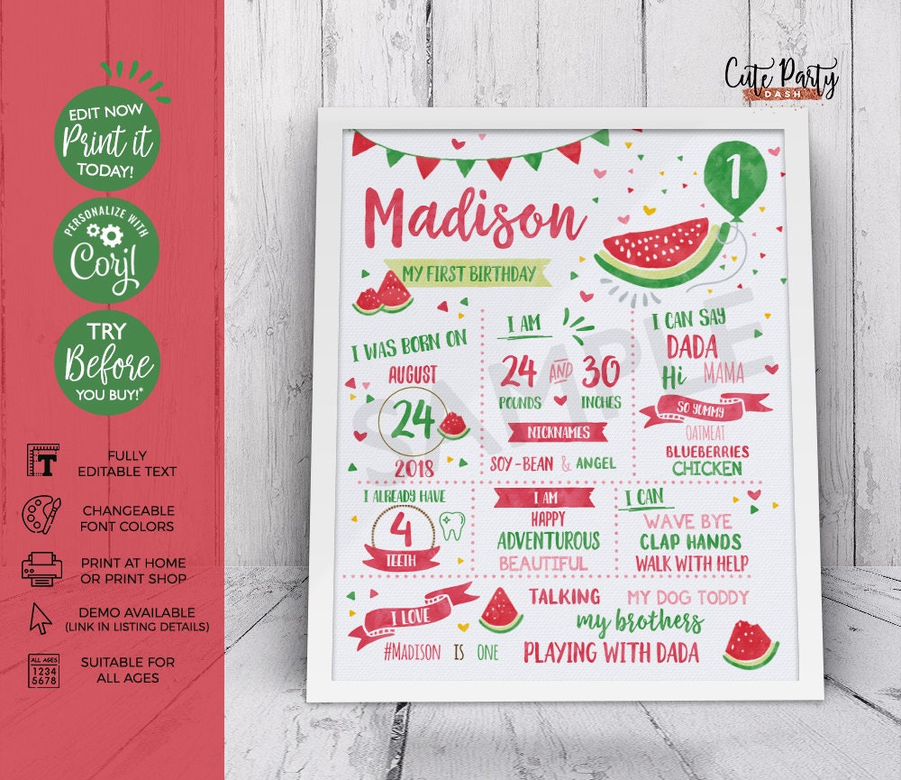 INSTANT DOWNLOAD EDITABLE Watermelon Birthday invitation one | Etsy