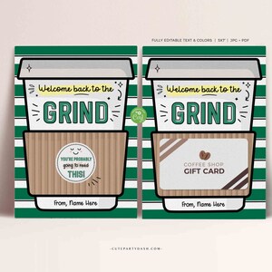 Editable Welcome Back to the Grind School Teacher Gift Card Holder ...