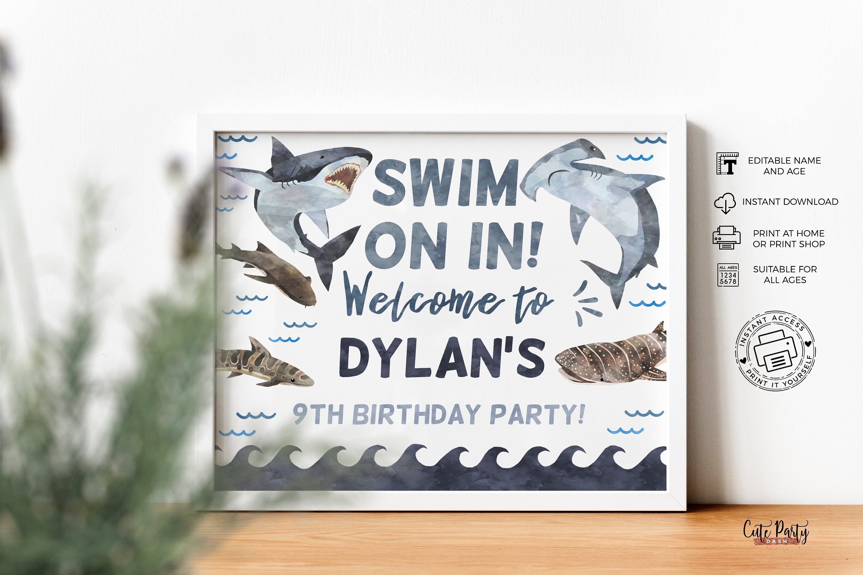 INSTANT DOWNLOAD Shark Birthday Party Thank You Card Pool | Etsy