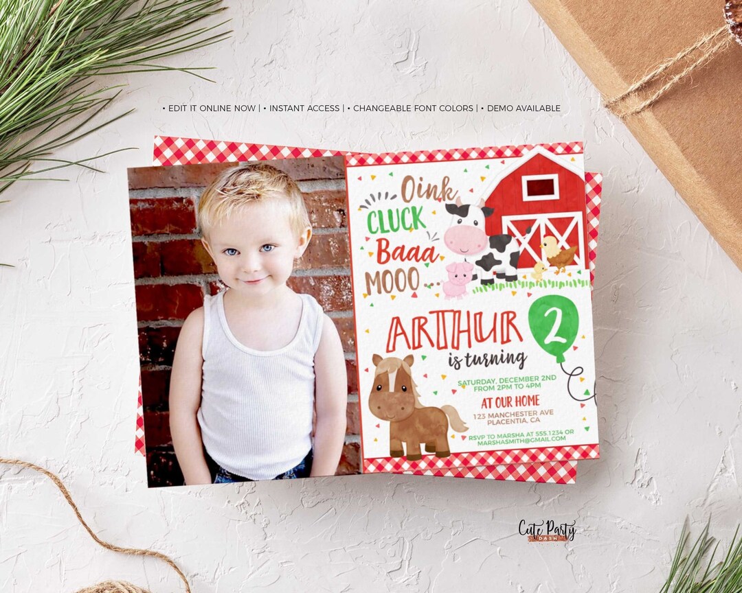 Red Barnyard Birthday Invitation: Editable Farm Party Invite (digital ...
