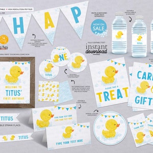 INSTANT DOWNLOAD, EDITABLE Rubber Ducky Birthday Chalkboard Sign Yellow ...